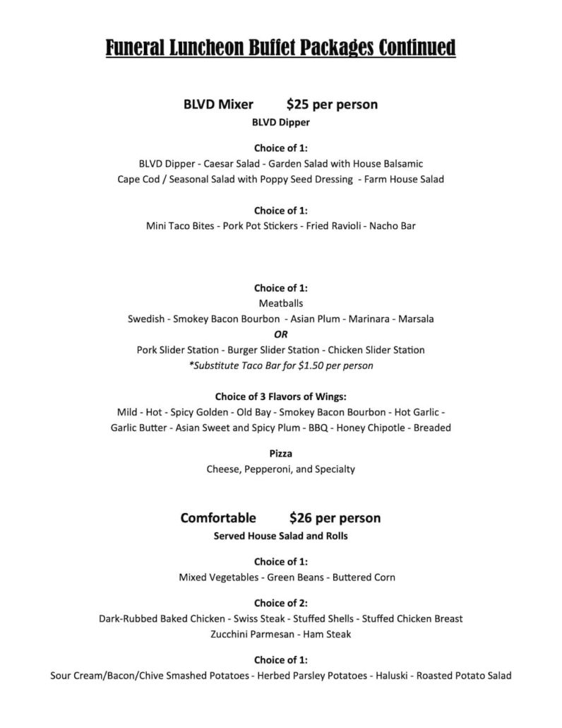 The Boulevard Grill Menus | Lunch Dinner Cocktails Beverages Banquet