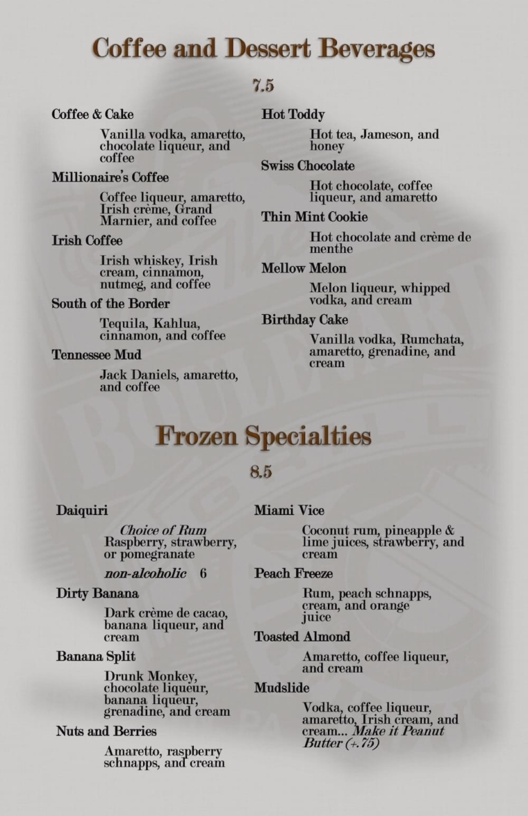 The Boulevard Grill Menus | Lunch Dinner Cocktails Beverages Banquet