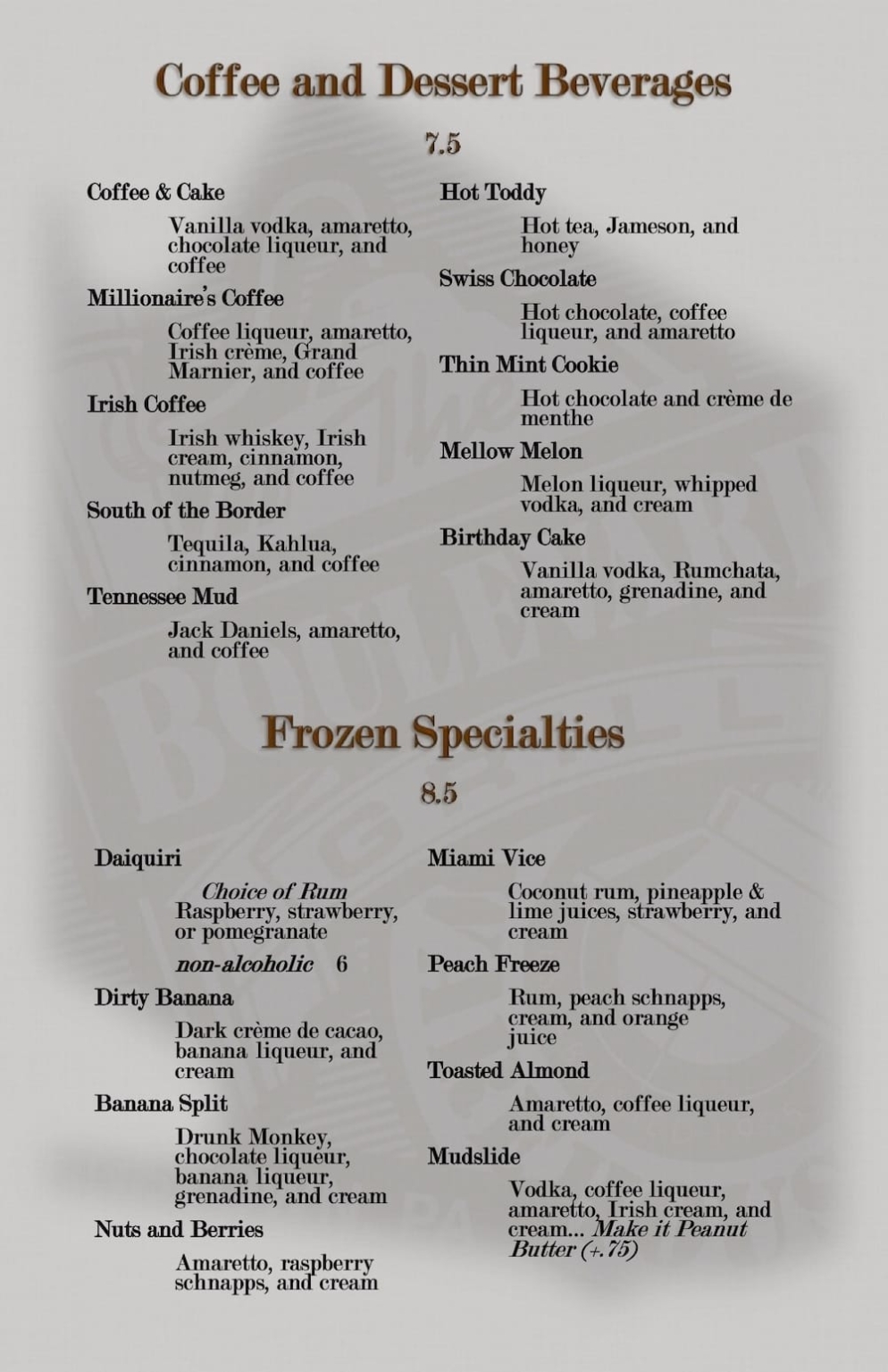 The Boulevard Grill Menus | Lunch Dinner Cocktails Beverages Banquet