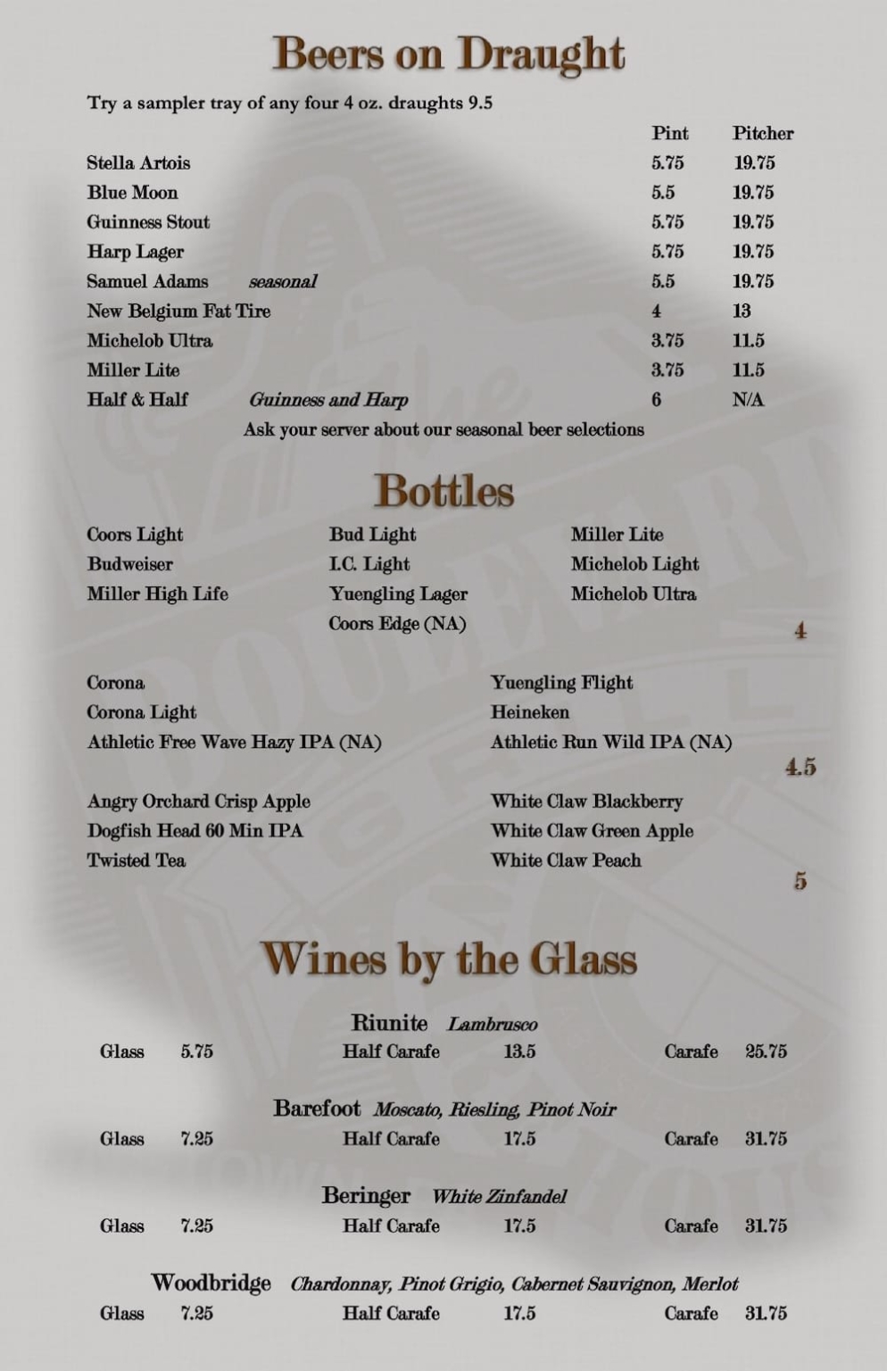 The Boulevard Grill Menus | Lunch Dinner Cocktails Beverages Banquet