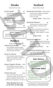 The Boulevard Grill Menus | Lunch Dinner Cocktails Beverages Banquet