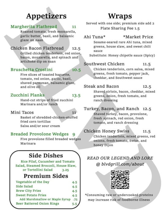 The Boulevard Grill Menus | Lunch Dinner Cocktails Beverages Banquet