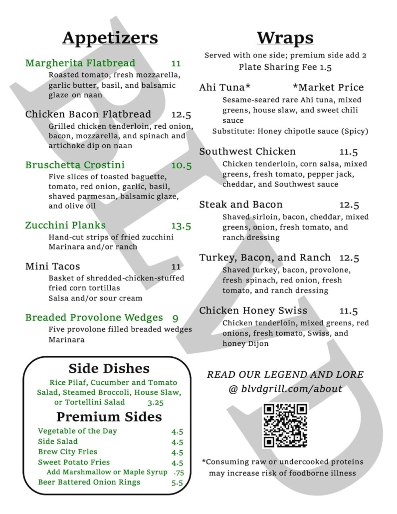 The Boulevard Grill Menus | Lunch Dinner Cocktails Beverages Banquet