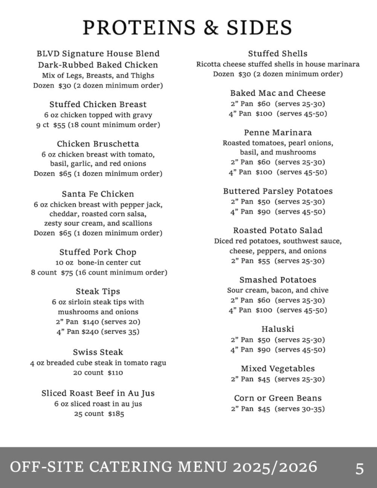 The Boulevard Grill Menus | Lunch Dinner Cocktails Beverages Banquet