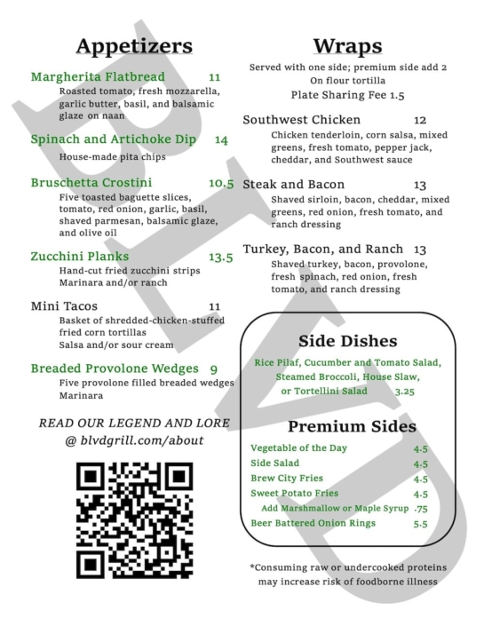 The Boulevard Grill Menus | Lunch Dinner Cocktails Beverages Banquet