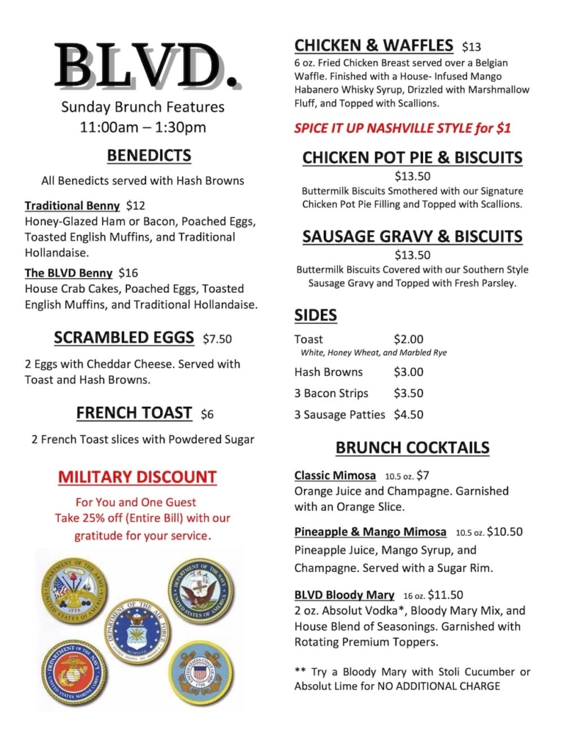 The Boulevard Grill Menus | Lunch Dinner Cocktails Beverages Banquet